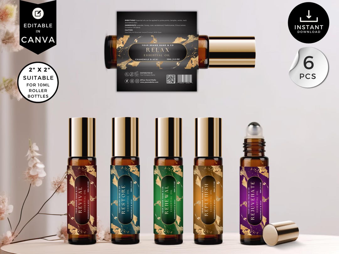 Essential Oil Label, Roller Bottle Label, Oil Bottle Label, Canva ...