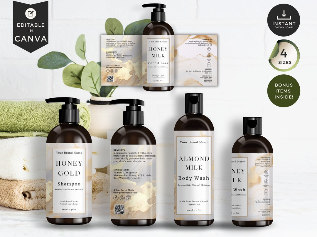 Shampoo Bottle Label Template, Canva Bottle Label Design, DIY Cosmetic ...