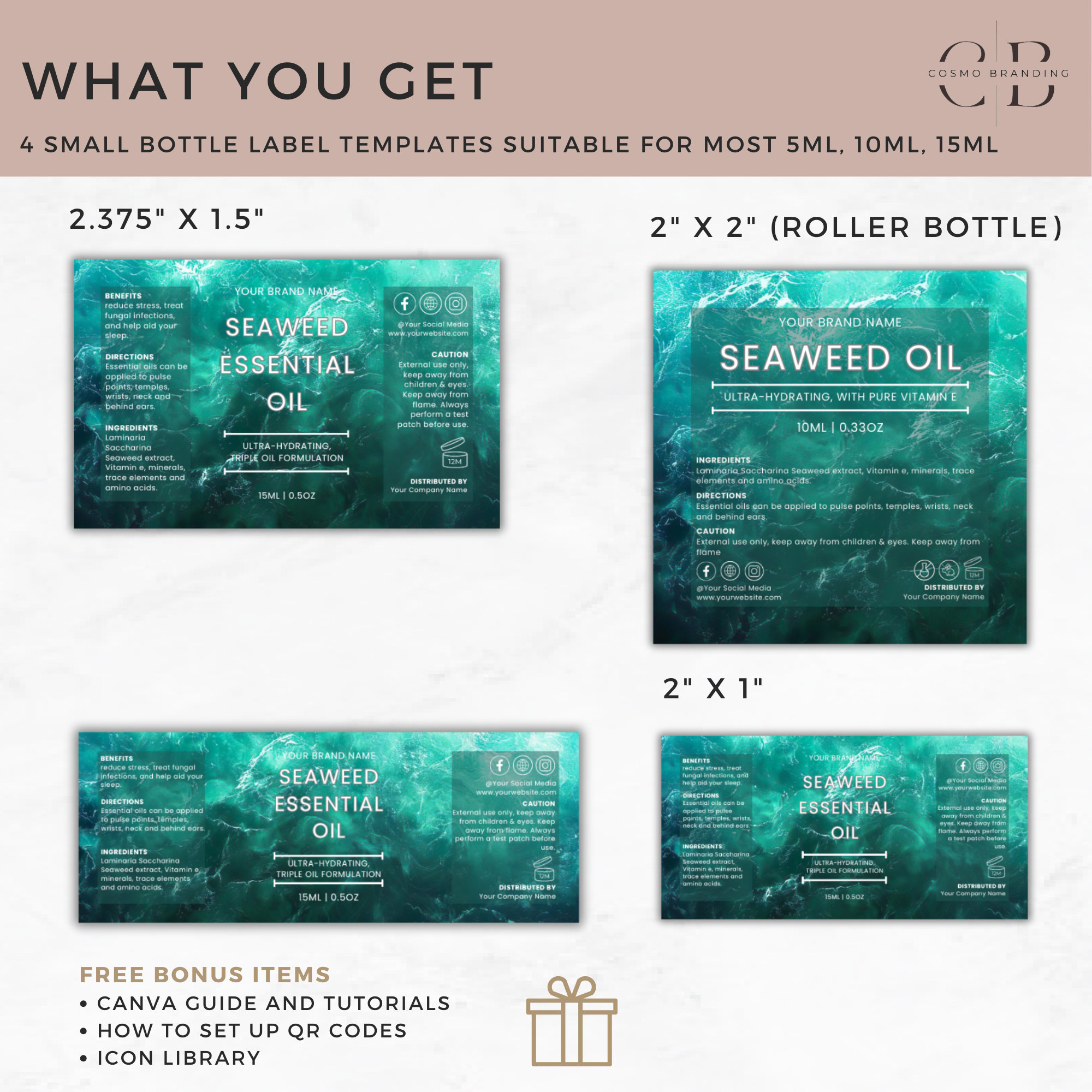 Wellness Spa Essential Oil Label Template Set, Canva Editable Small ...