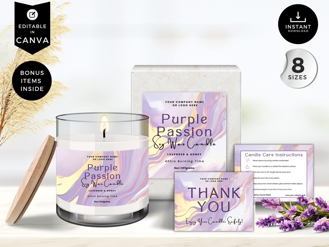 Editable Candle Jar Label, DIY Candle Label Template, Modern Candle ...