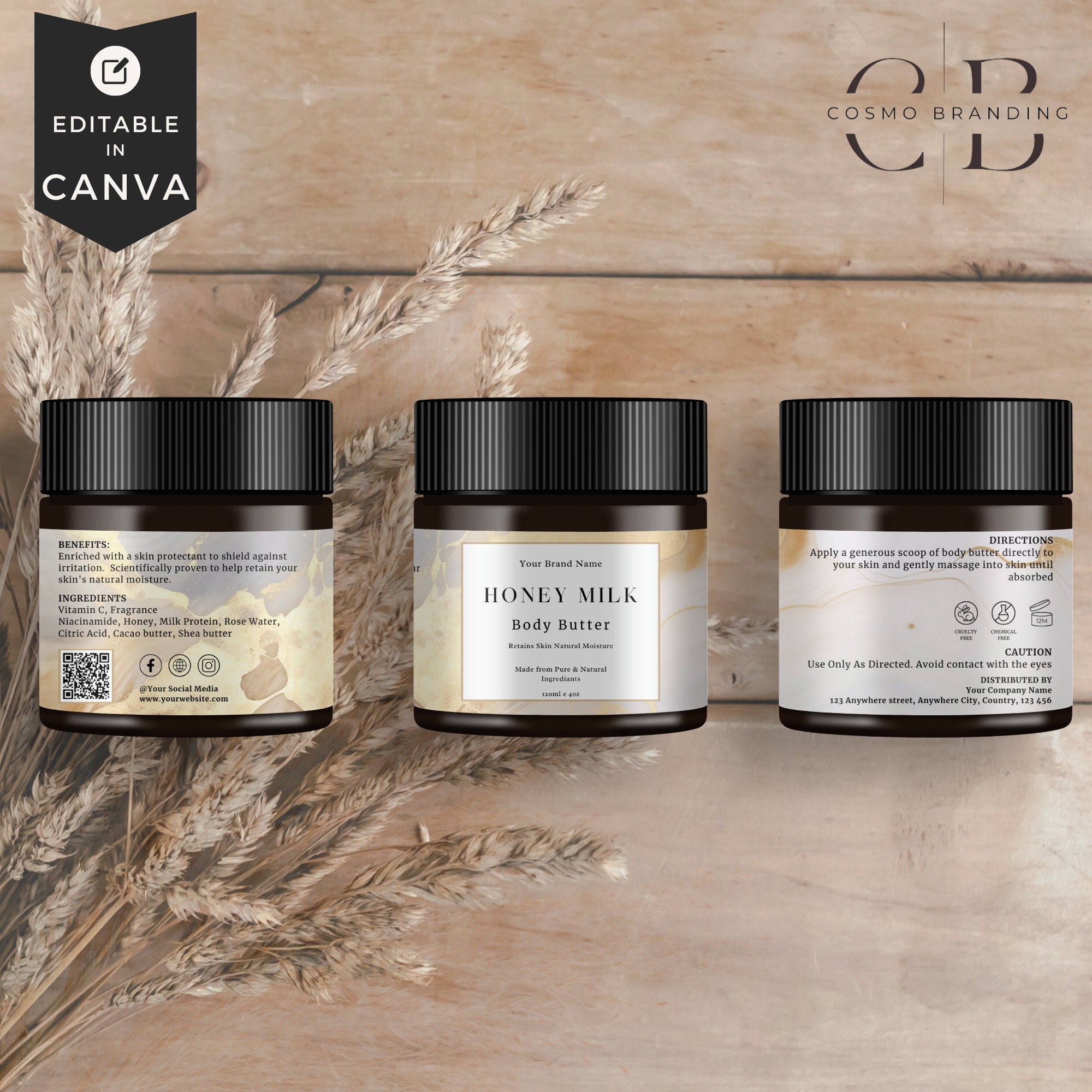 Jar Label Template, Gold, Editable Cosmetic Templates, Canva Template ...