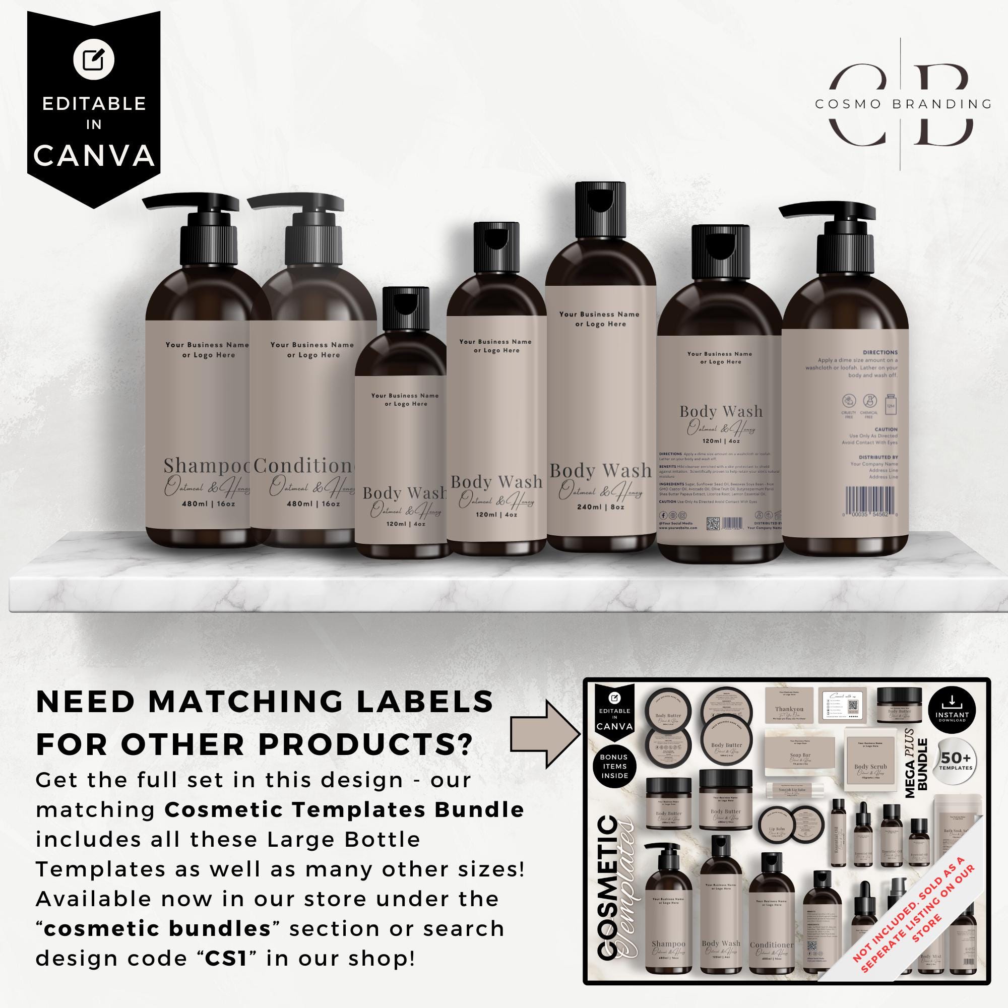 Shampoo Bottle Label Template, Canva Bottle Label Design, DIY Cosmetic ...