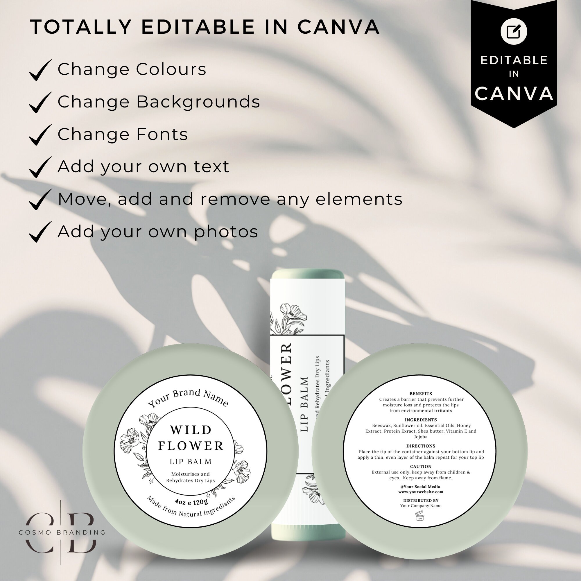 Lip Balm Label Template, Editable Chapstick Label, Canva Lip Gloss ...