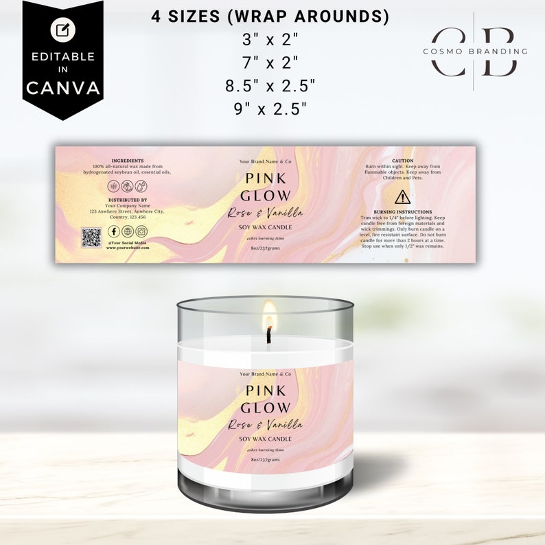 Editable Candle Jar Label, DIY Candle Label Template, Modern, Pink ...