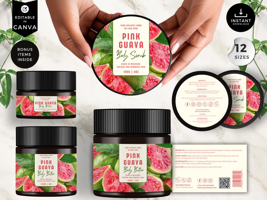 Editable Jar Label Templates, DIY Cosmetic Product Canva Label Design ...