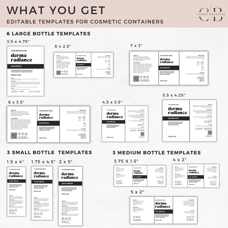 Editable Cosmetic Label Templates, Custom Body Product Label, DIY ...