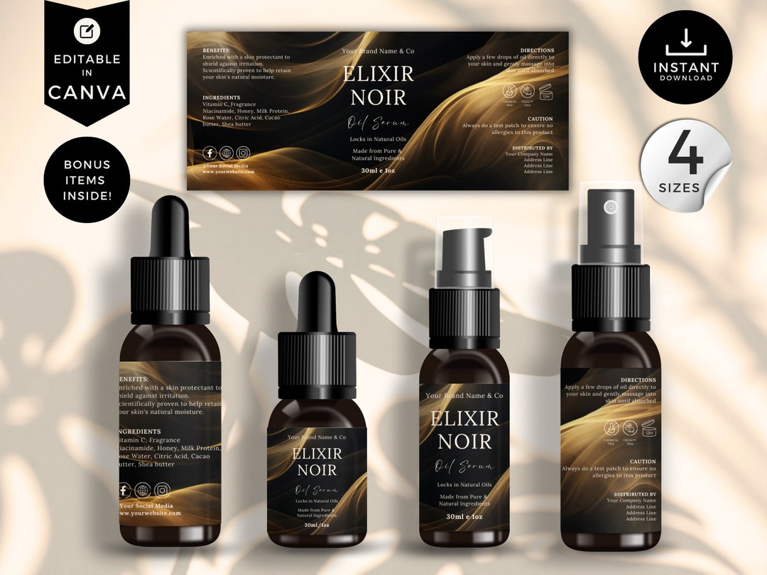 Editable Oil Dropper Bottle Label, DIY Essential Oil Template, Beard ...