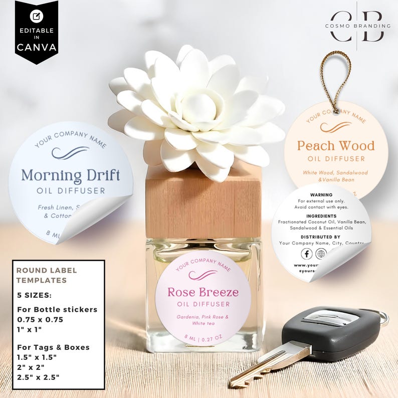 Editable Car Diffuser Label Templates, Canva Hanging Fragrance Design ...