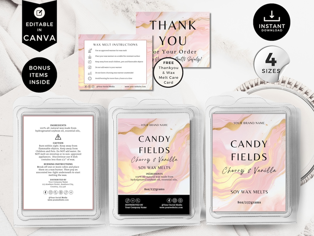 Wax Melts Labels Template, Pink, Editable Snap-bar Clamshell Label, DIY ...