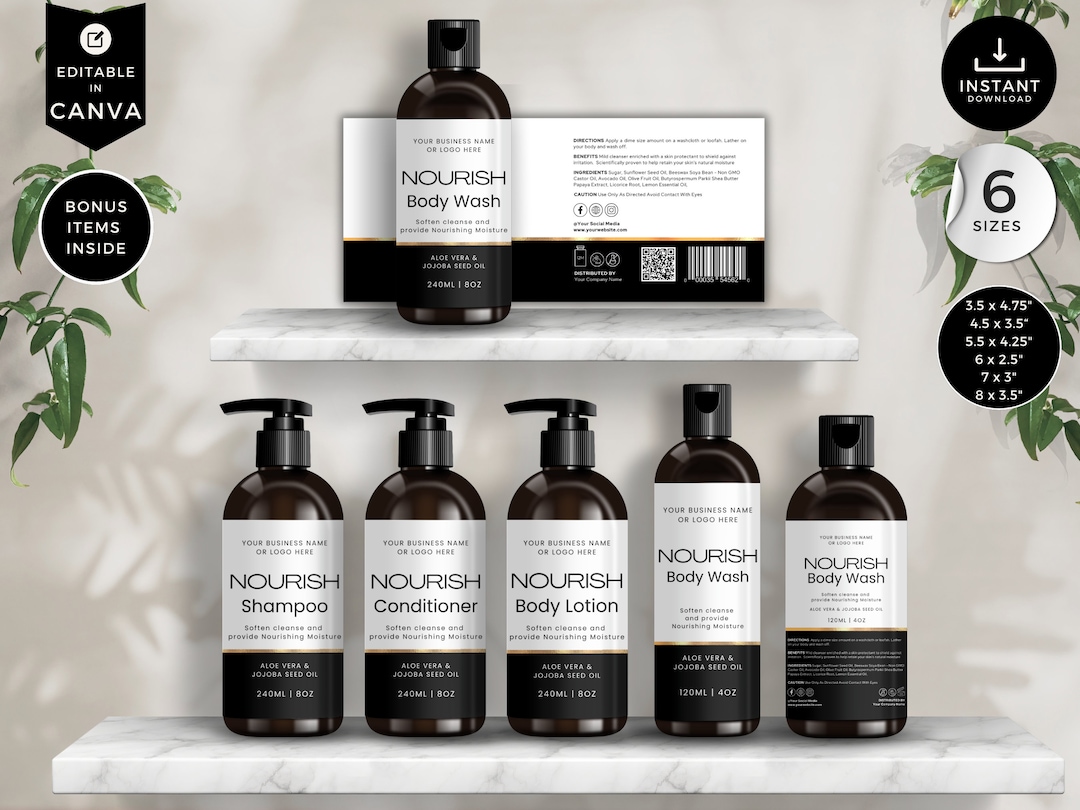 Shampoo Bottle Label Template, Canva Large Bottle Design, DIY Cosmetic ...