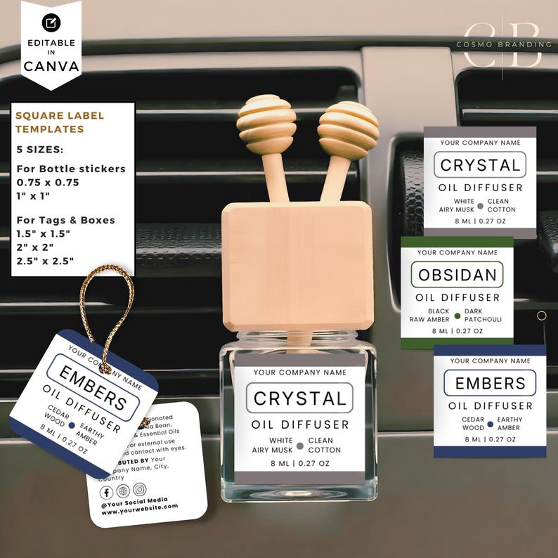 Minimalist Car Diffuser Label Template Bundle, Canva Editable Car ...