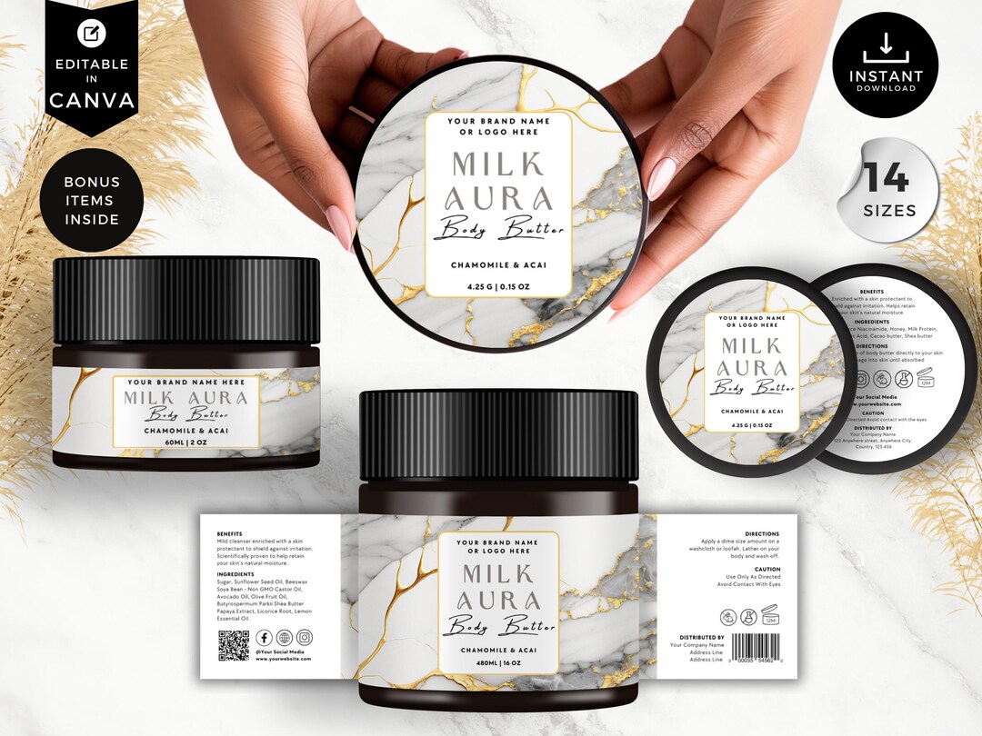 Editable Jar Label Templates, Cosmetic Product Label, DIY Canva Design ...