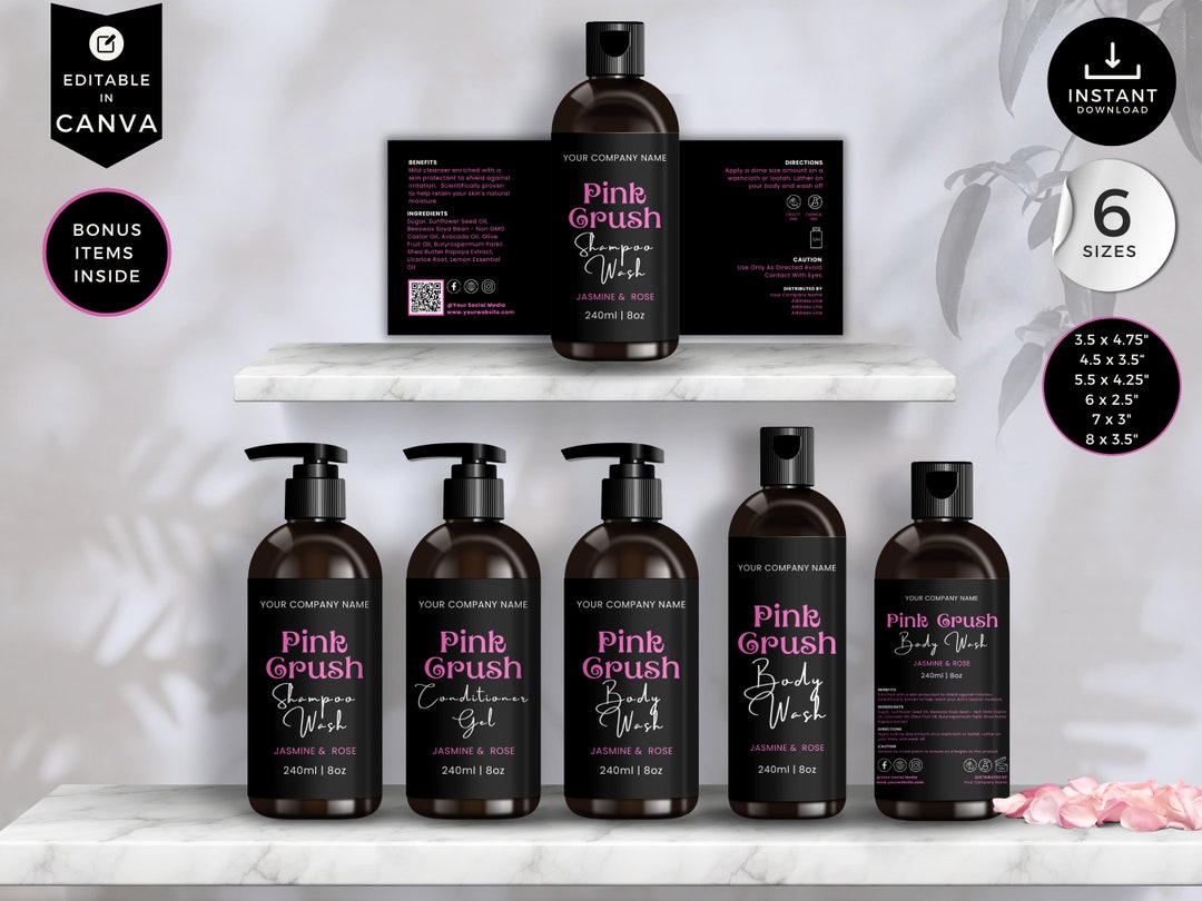 Shampoo Bottle Label Template, Canva Bottle Label Design, DIY Cosmetic ...