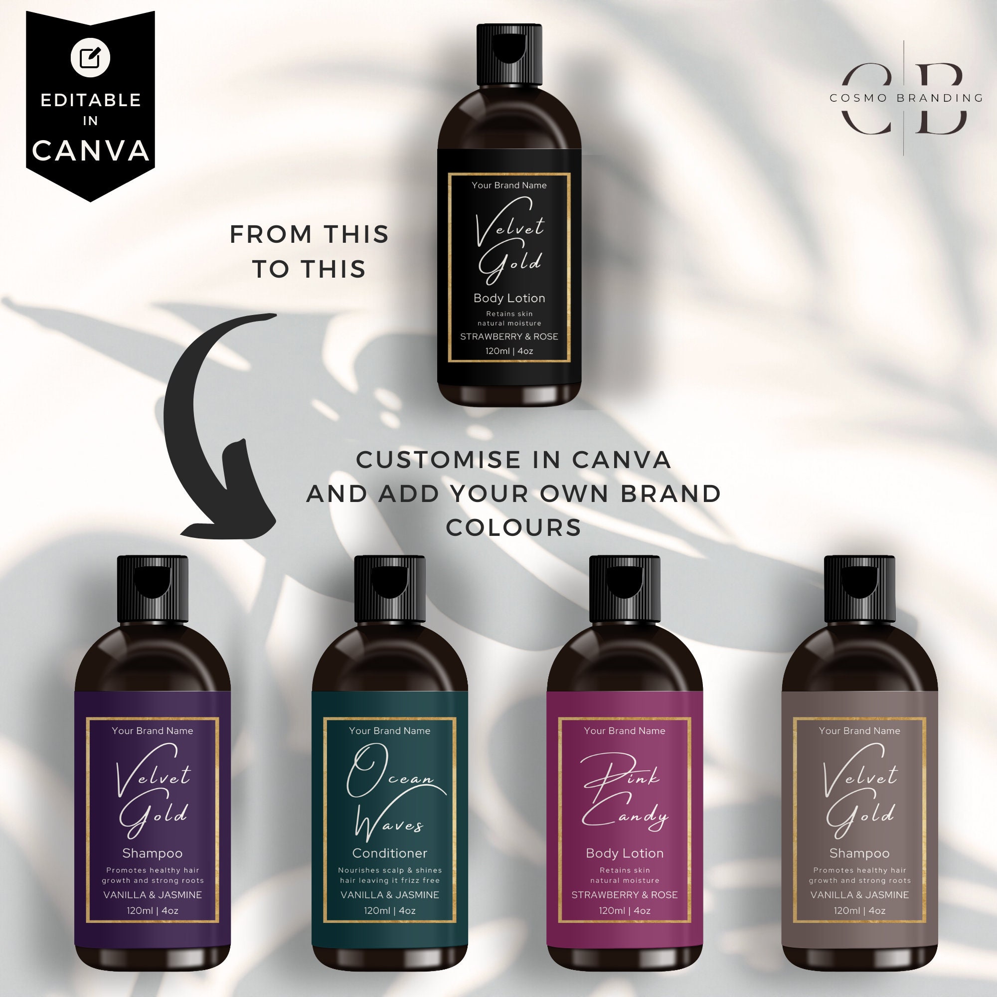 Shampoo Bottle Label Template, Canva Bottle Label Design, DIY Cosmetic ...