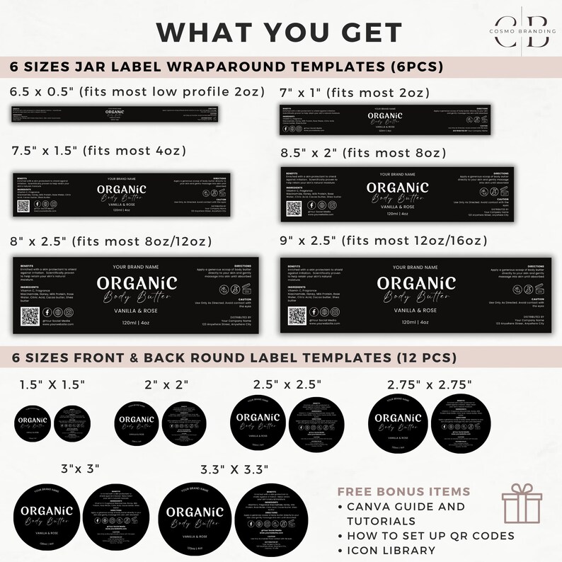 Jar Label Templates, Editable Cosmetic Template, DIY Canva Design, Body ...