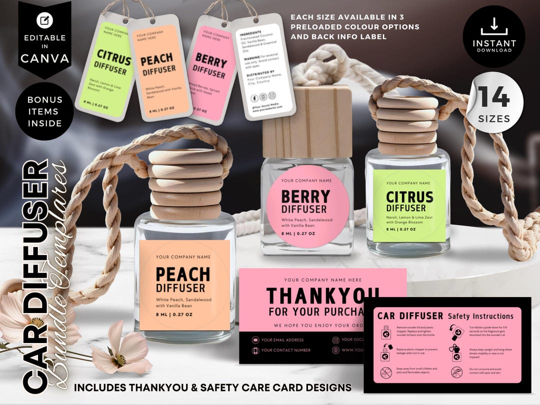 Editable Car Diffuser Label Templates, Canva Hanging Fragrance Design ...