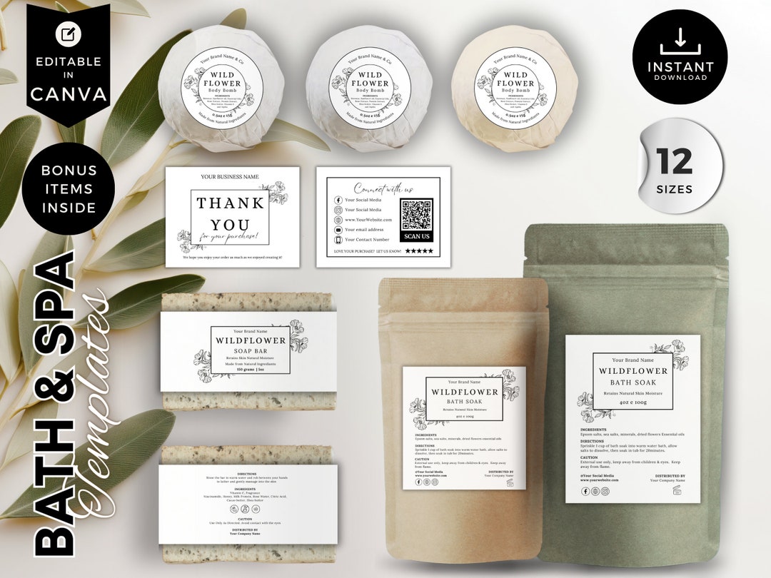 Bath Product Labels, Cosmetic Label Templates, Soap Labels, Pouch ...