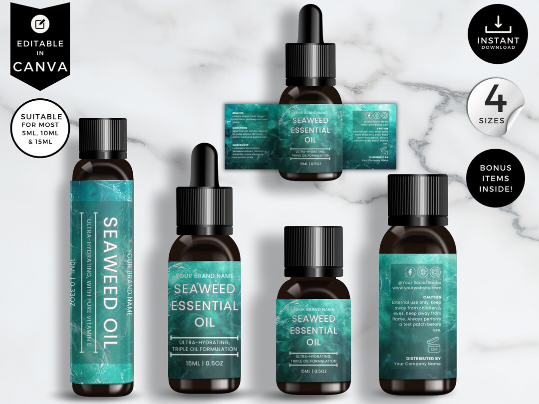 Wellness Spa Essential Oil Label Template Set, Canva Editable Small ...