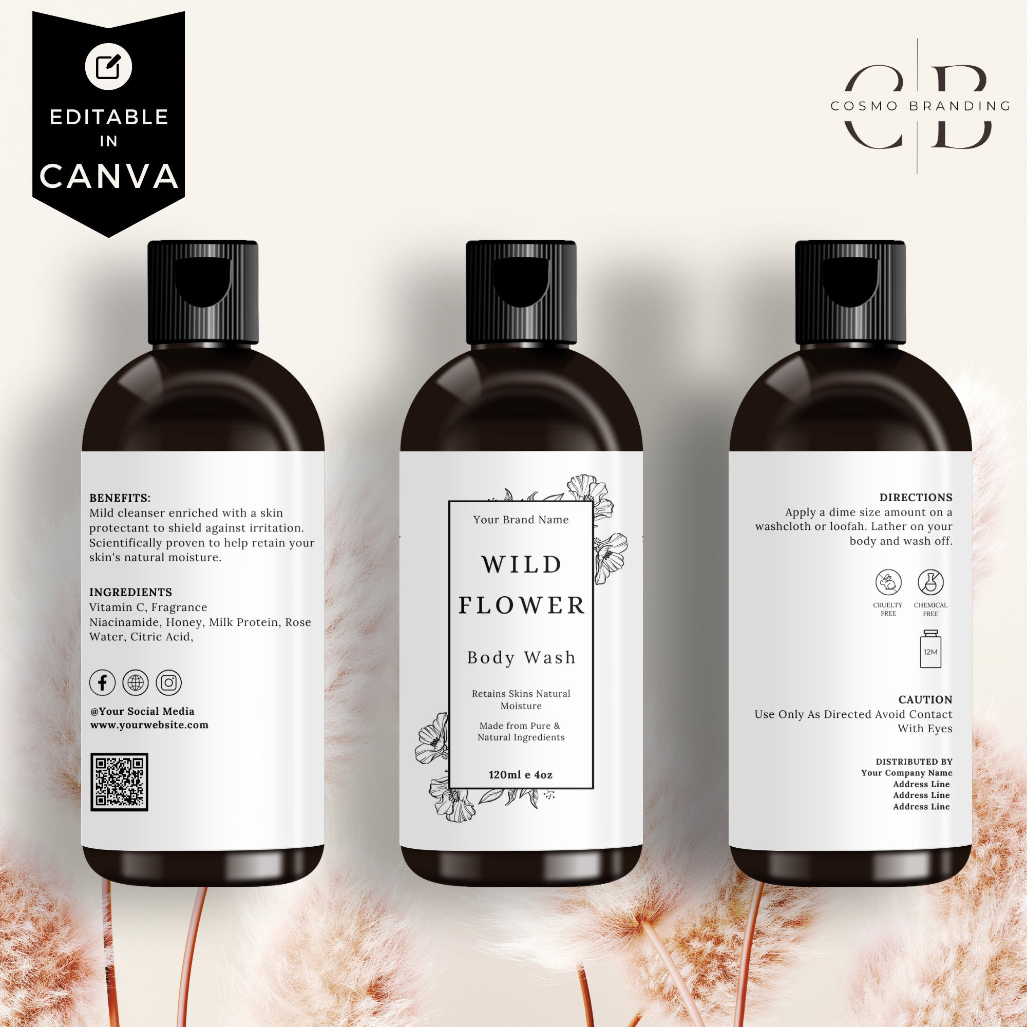 Shampoo Bottle Label Template, Canva Bottle Label Design, DIY Cosmetic ...