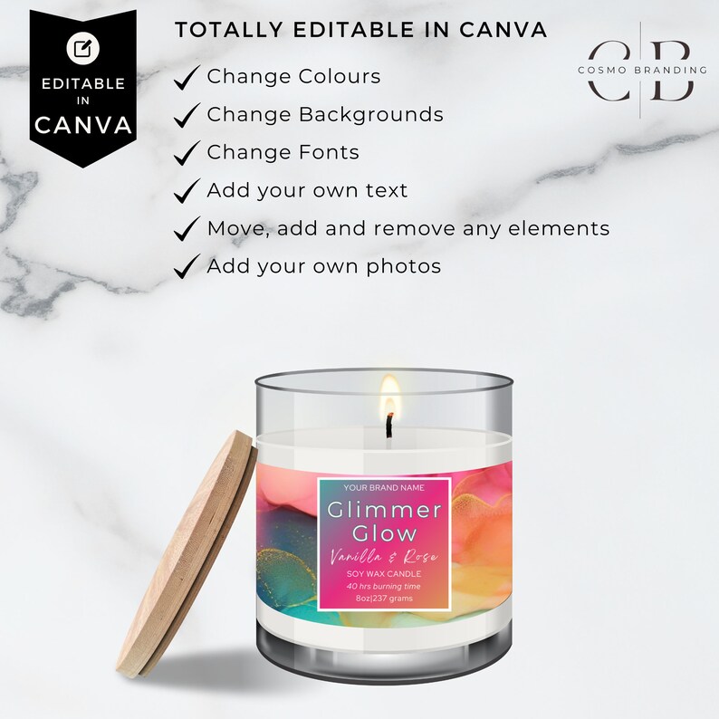 Editable Candle Jar Label, DIY Candle Label Template, Modern Candle ...