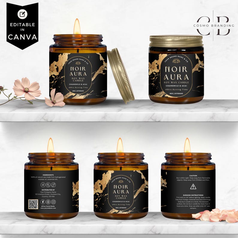 Editable Candle Jar Label Template, DIY Candle Product Design, Modern ...