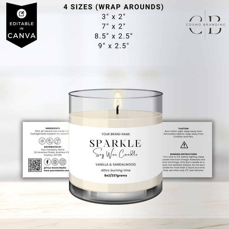 Editable Candle Jar Label Template, DIY Candle Product Design, Modern ...