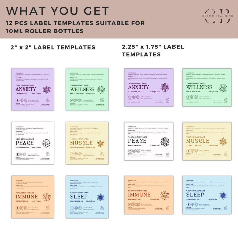 Wellness 10ml Roller Bottle Label Template Set, Canva Editable ...