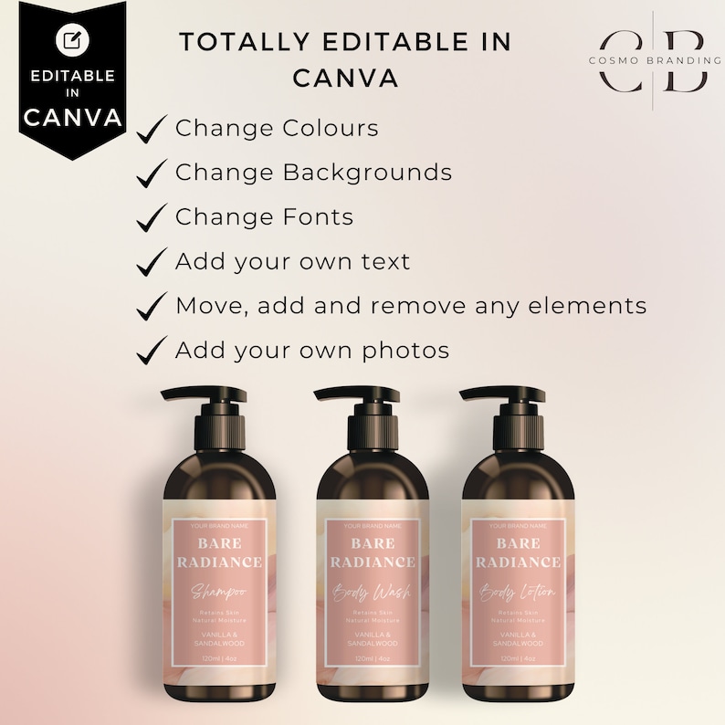 Shampoo Bottle Label Template, Canva Bottle Design, DIY Cosmetic Bottle ...