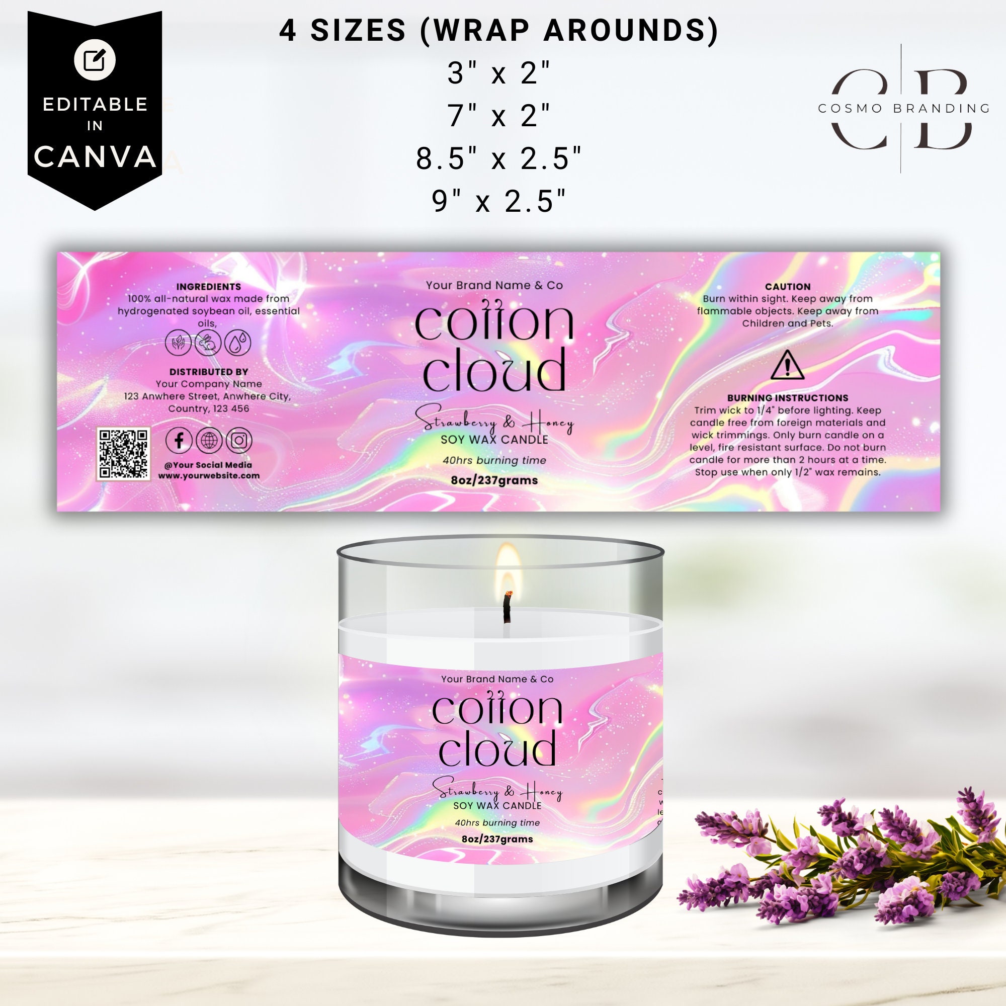 Editable Candle Jar Label, DIY Candle Label Template, Modern Candle ...