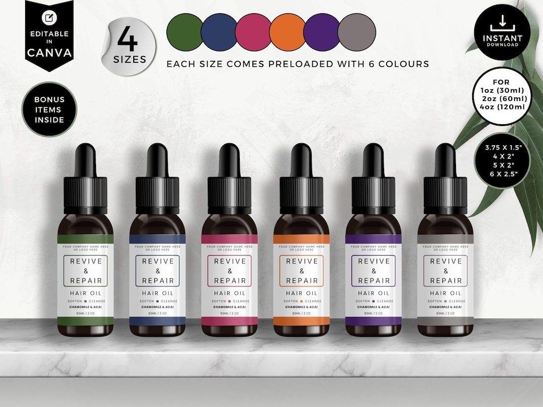 Minimalist Oil Dropper Label Template Set, Canva Editable Serum & Mist ...