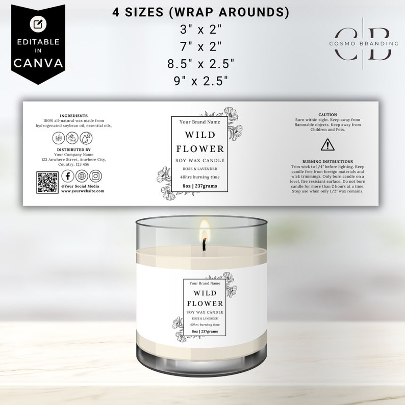 Editable Candle Jar Label Template, DIY Candle Product Design, Modern ...