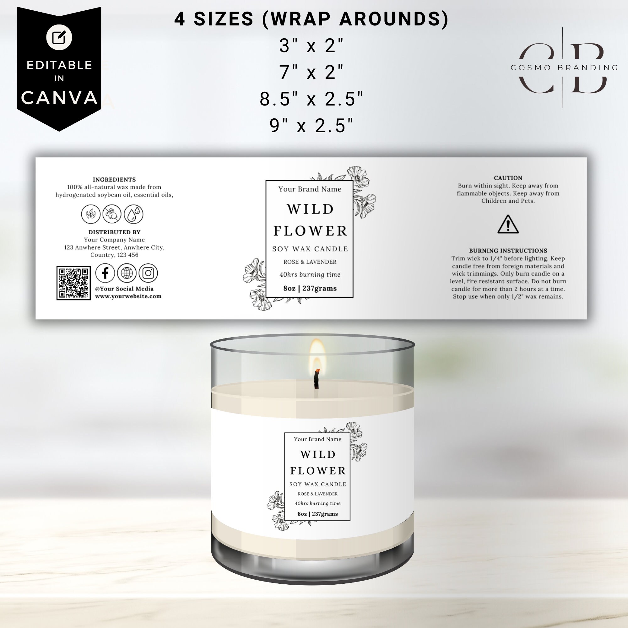Editable Candle Jar Label Template, DIY Candle Product Design, Modern ...