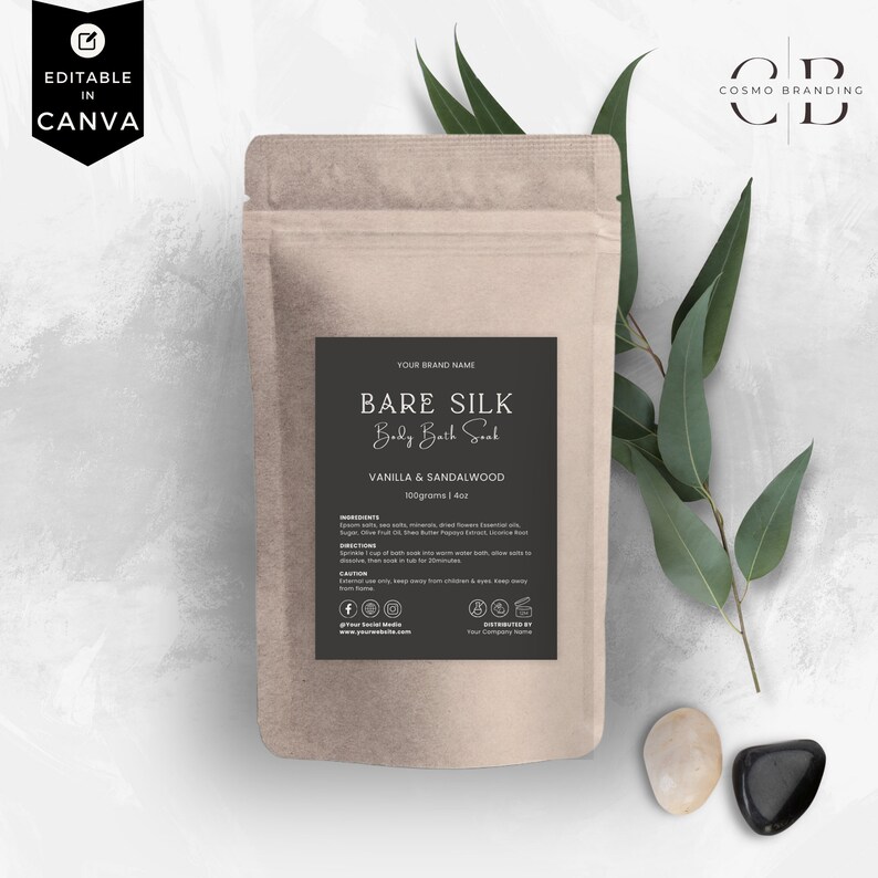 Editable Pouch Label Template, Bath Salts Label, Apothecary Pouch Label ...