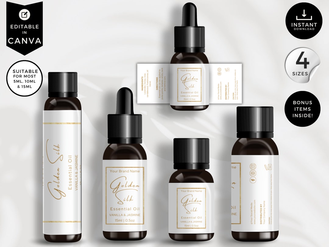Luxury Elegant Essential Oil Label Template Set, Canva Editable Small ...