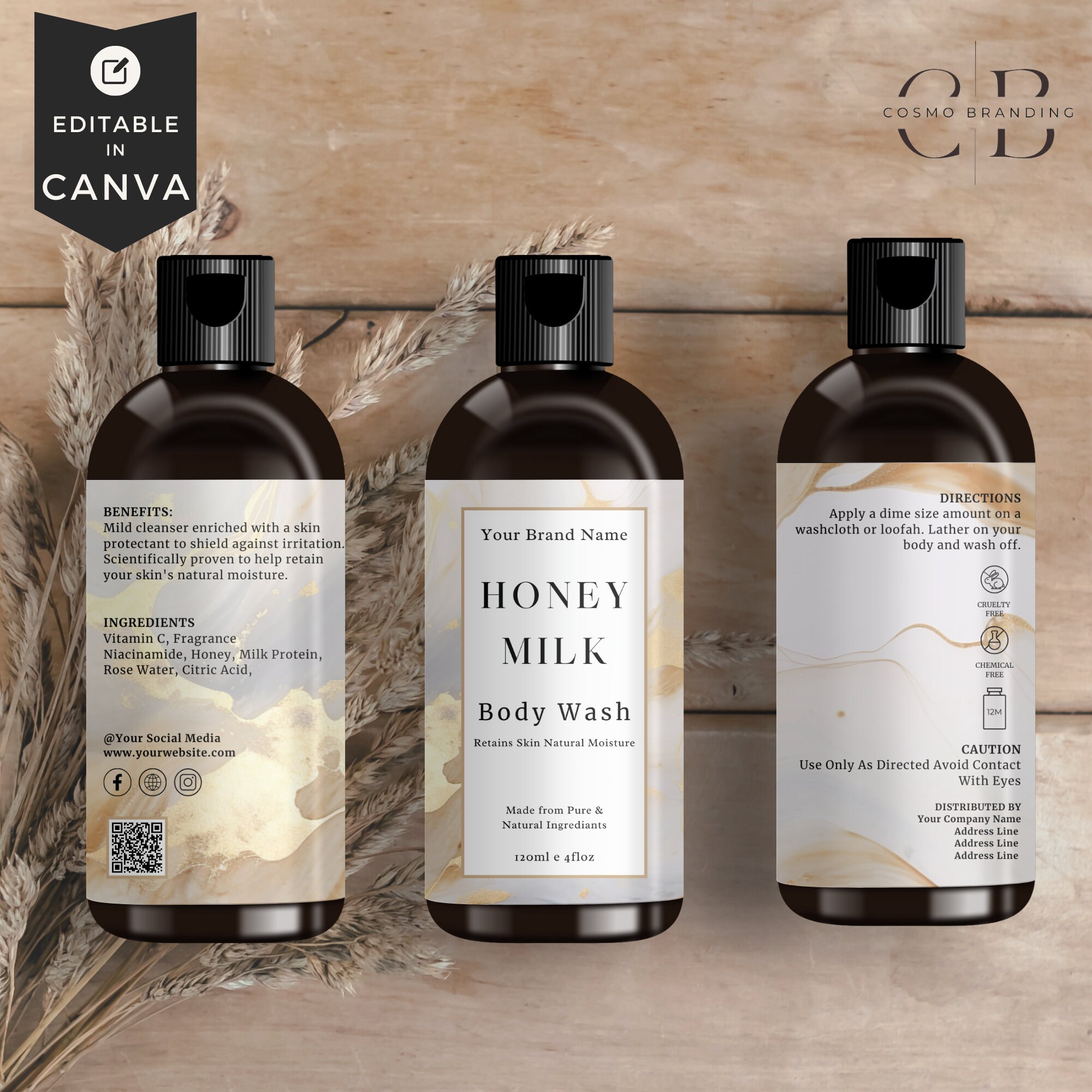 Shampoo Bottle Label Template, Canva Bottle Label Design, DIY Cosmetic ...