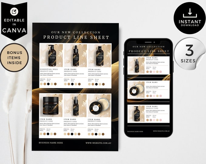 Product Line Sheet, Wholesale Catalogue Template, Editable Price List ...