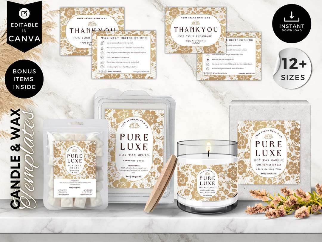 Editable Candle Labels, Wax Melts Label Templates, Candle Packaging Box ...