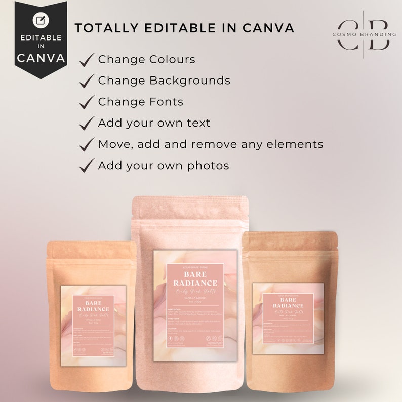 Luxury Feminine Pouch Label Template Set, Canva Editable Tea, Coffee ...