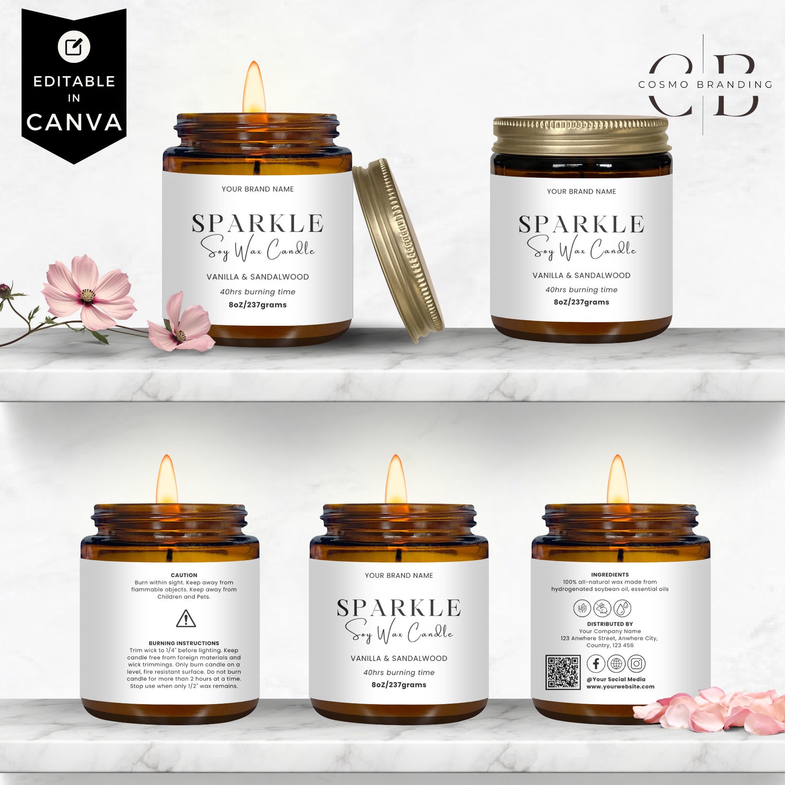 Editable Candle Jar Label Template, DIY Candle Product Design, Modern ...