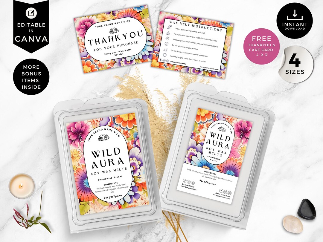 Wax Melts Labels Template, Wax Safety, Editable Snap-bar Clamshell ...