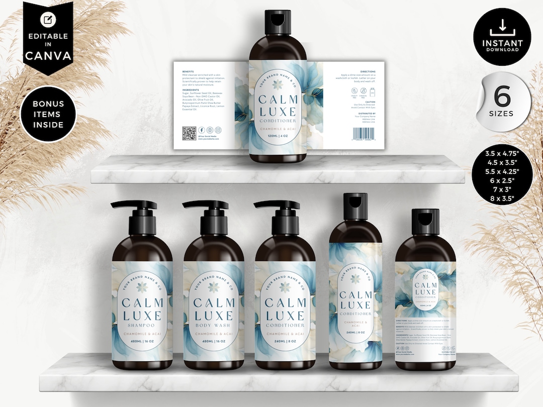 Shampoo Bottle Label Template, Canva Bottle Label Design, DIY Cosmetic ...