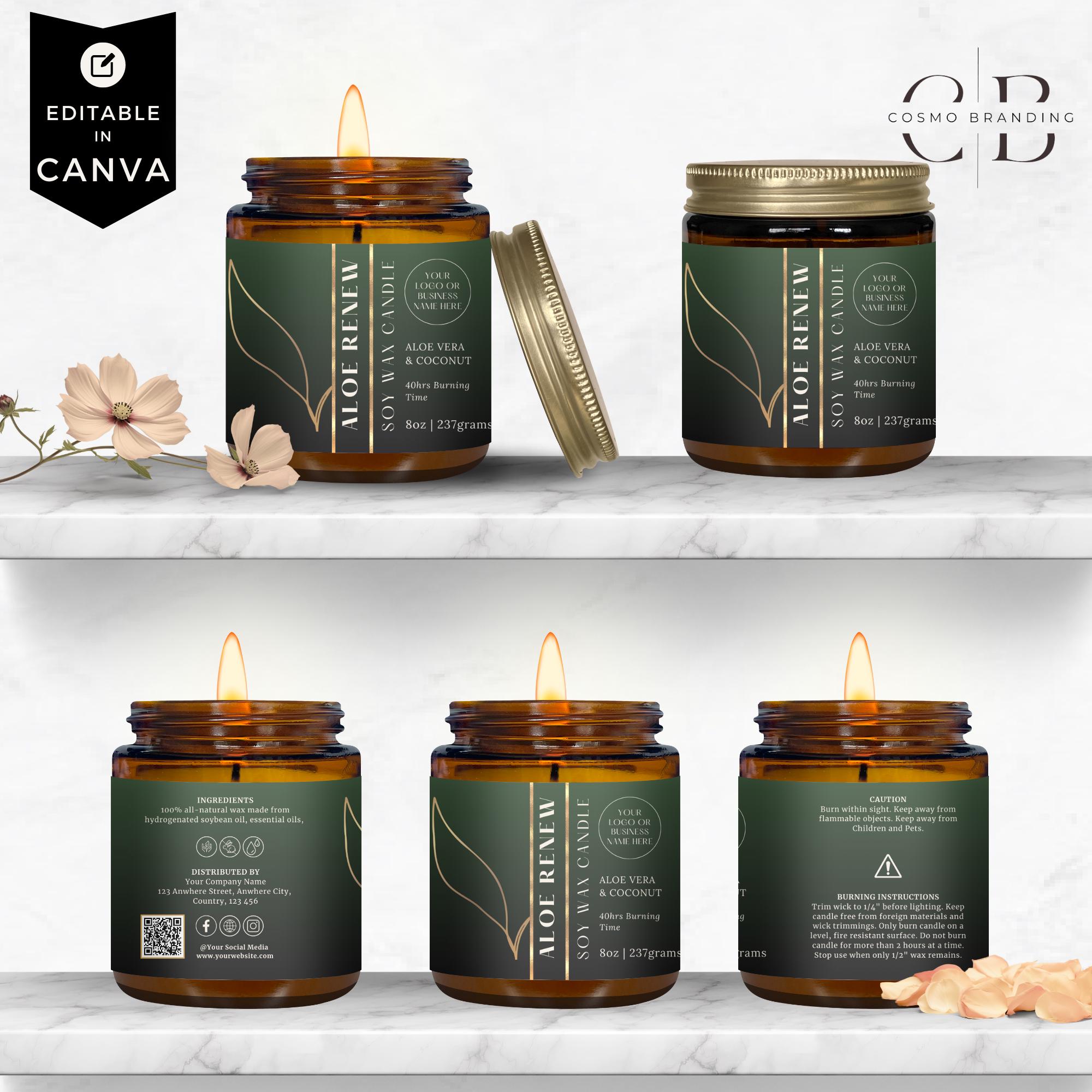 Luxury Elegant Candle Label Template Bundle, Canva Editable Candle ...