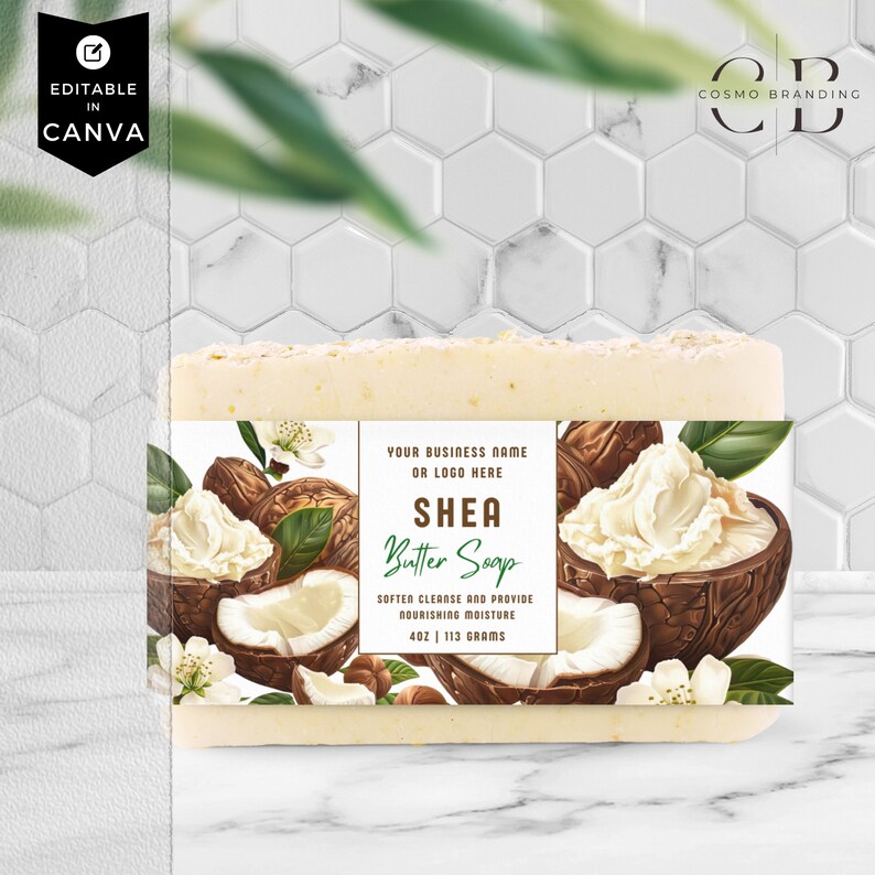 Oragnic Shea Soap Label Template Set, Canva Editable Soap Packaging ...