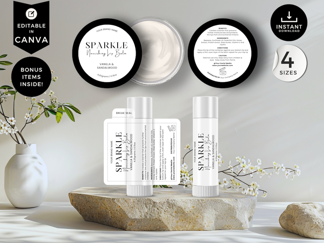 Lip Balm Label Template, Editable Chapstick Label, DIY Canva Lip Gloss ...