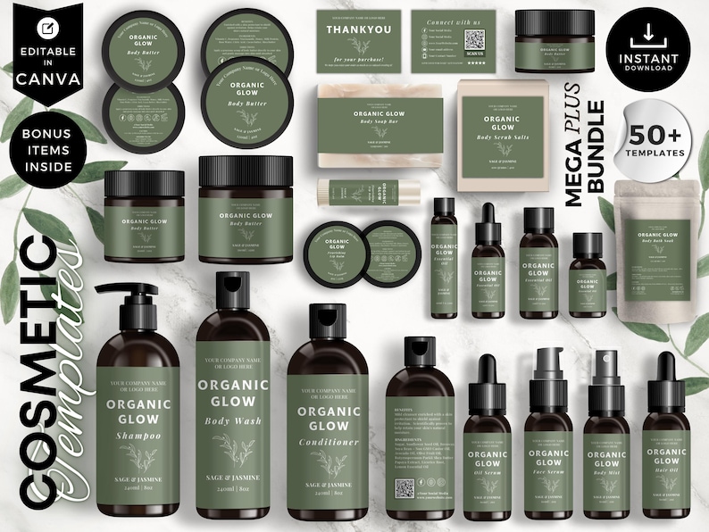Botanical Skincare Label Template Bundle Canva Editable Cosmetic Labels ...