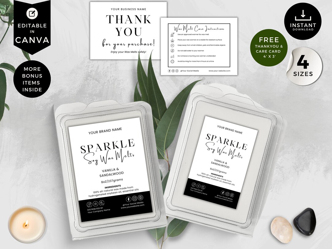 Wax Melts Labels Template, Wax Safety, Editable Snap-bar Clamshell ...