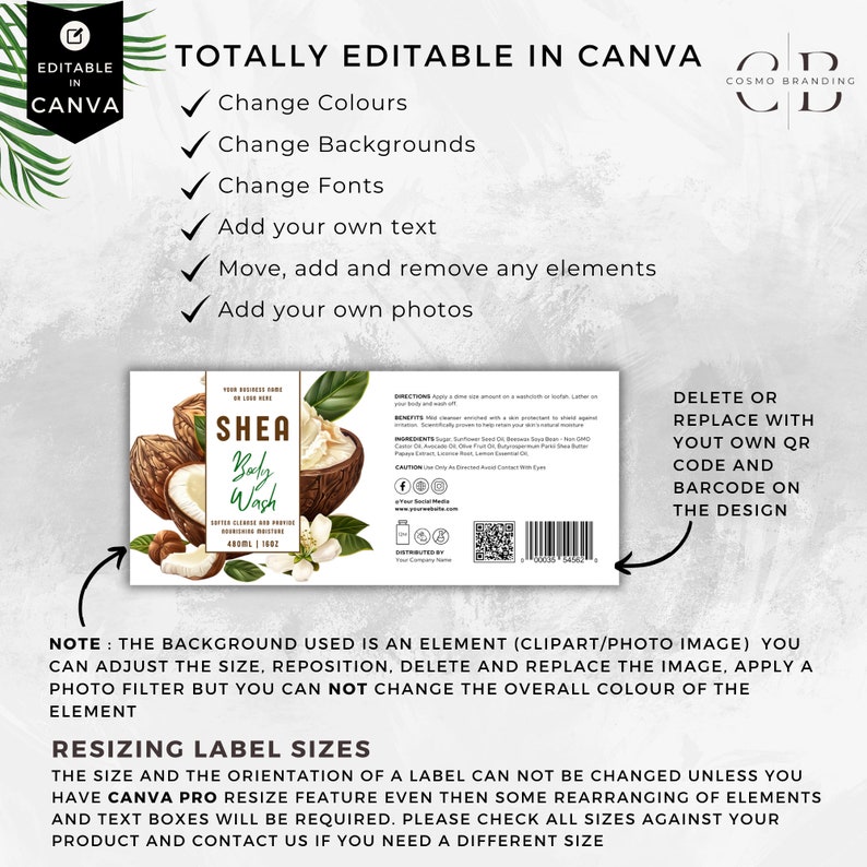 Shea Skincare Label Template Bundle Canva Editable Cosmetic Labels ...