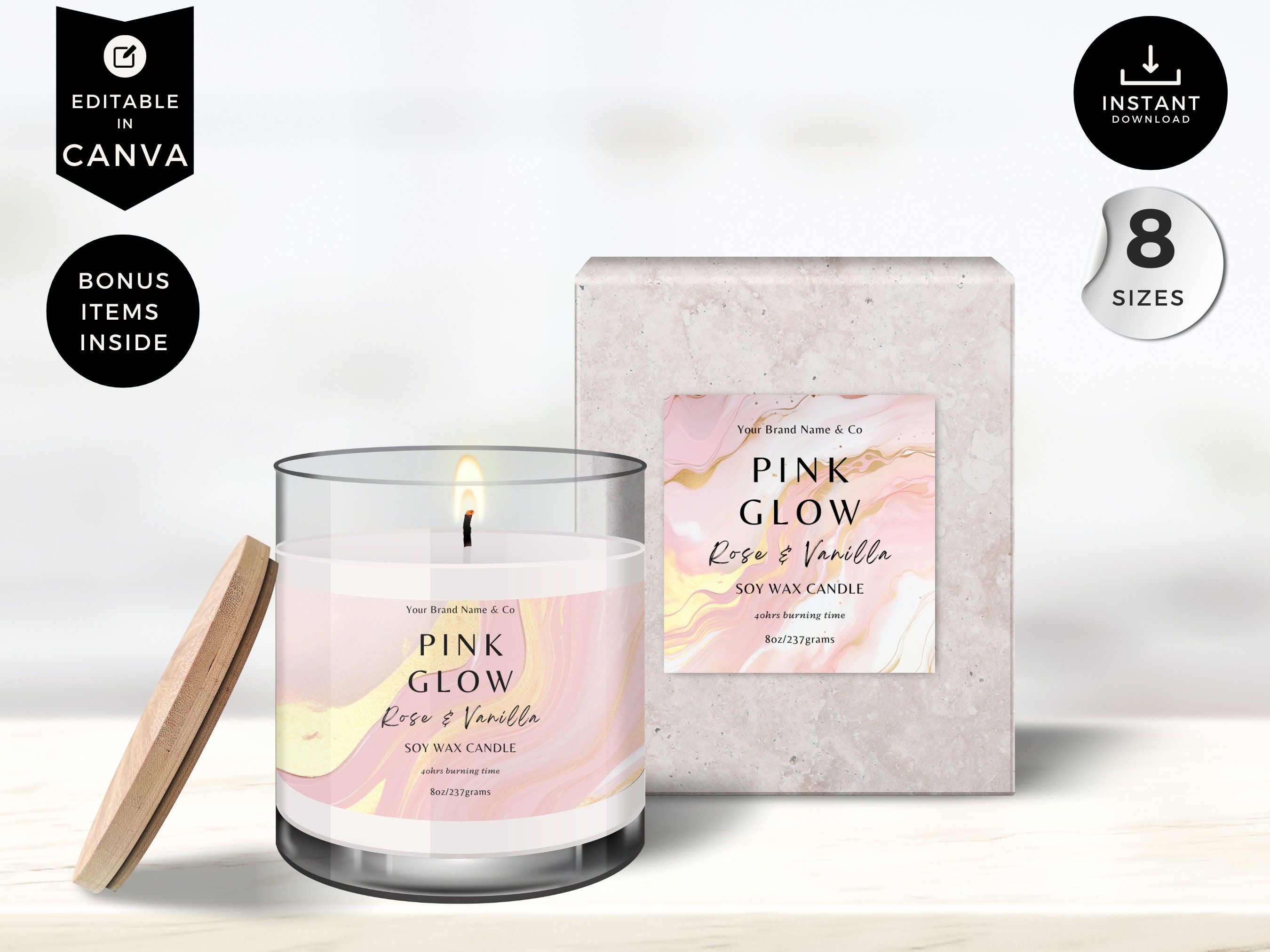 Editable Candle Jar Label, DIY Candle Label Template, Modern, Pink ...