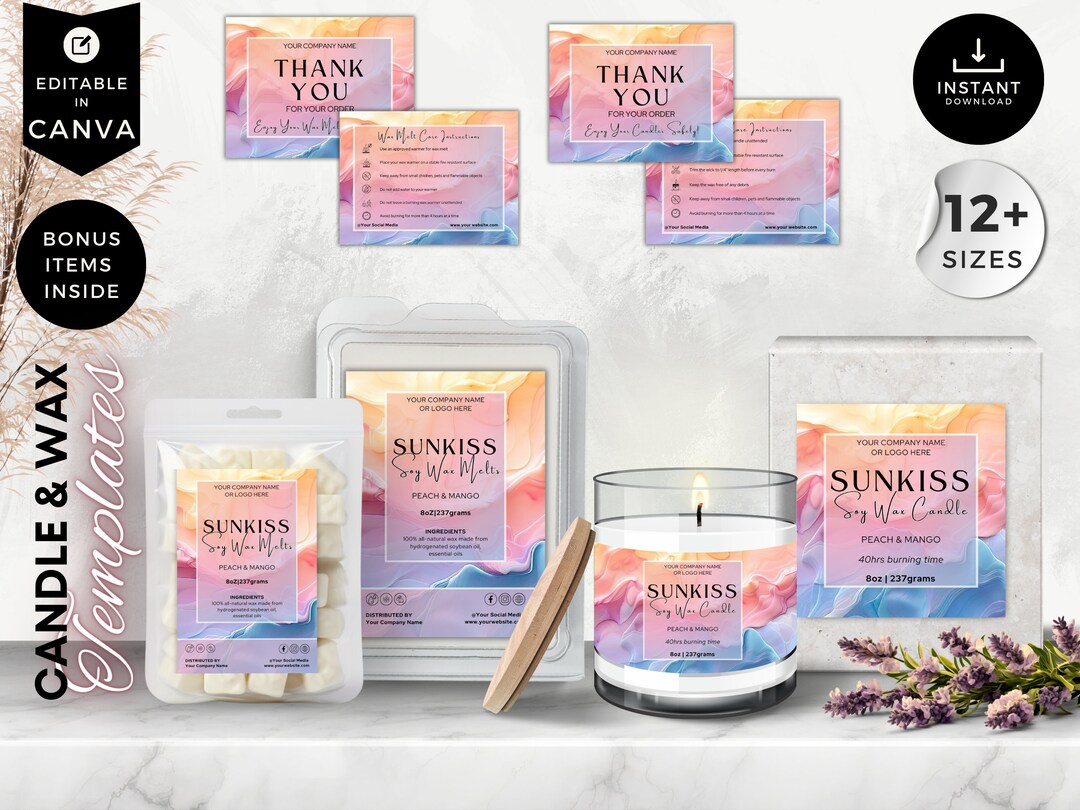 Vibrant Candle and Wax Melt Label Template Bundle, Canva Editable ...
