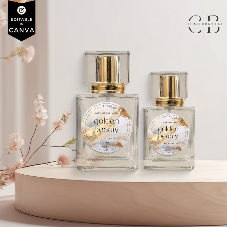 Luxury Elegant Perfume Label Template, Canva Editable Fragrance Labels ...